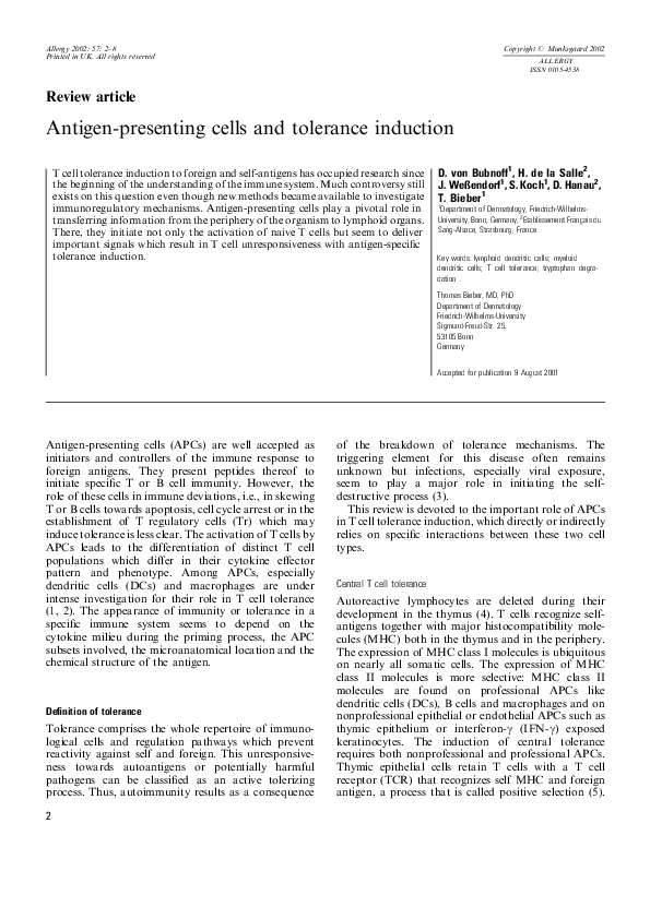 (PDF) Antigen-presenting cells and tolerance induction