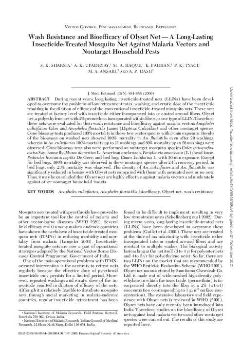 (PDF) Wash Resistance and Bioefficacy of Olyset Net — A Long-Lasting ...