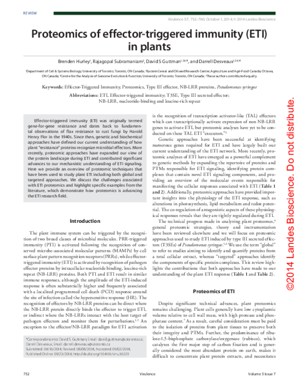 (PDF) Proteomics of effector-triggered immunity (ETI) in plants | David ...