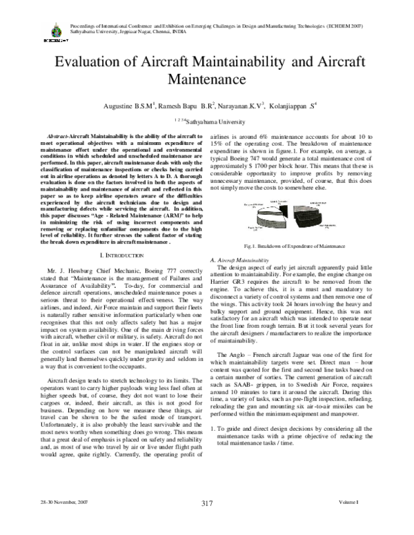 (PDF) Evaluation of Aircraft Maintainability and Aircraft Maintenance