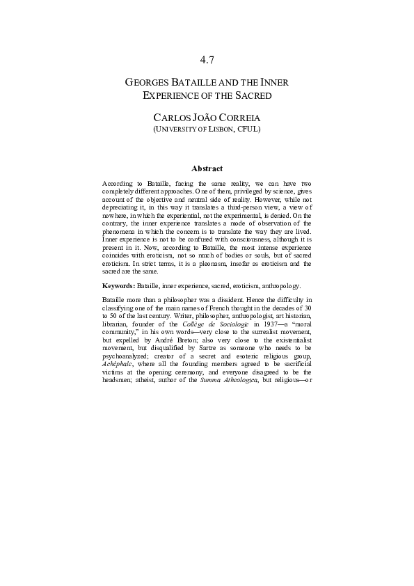 (PDF) Georges Bataille and the Inner Experience of the Sacred