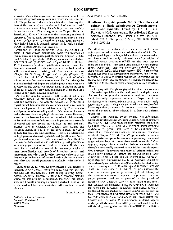 (PDF) Handbook of crystal growth. Vol. 3: Thin films and epitaxy. a ...