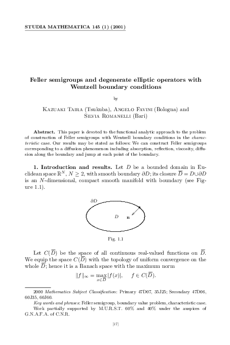 (PDF) Feller semigroups and degenerate elliptic operators with Wentzell boundary conditions