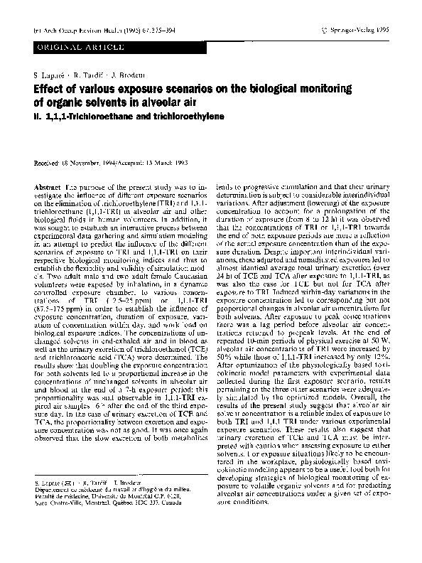(PDF) Effect of various exposure scenarios on the biological monitoring ...