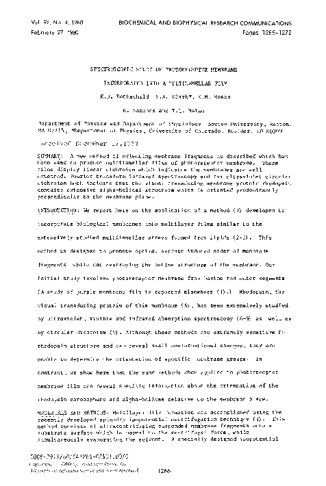 (PDF) Spectroscopic study of photoreceptor membrane incorporated into a ...