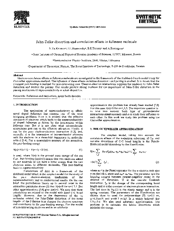 (PDF) Jahn-Teller distortion and correlation effects in fullerene molecule