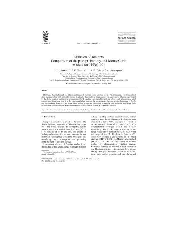 (PDF) Diffusion of adatoms