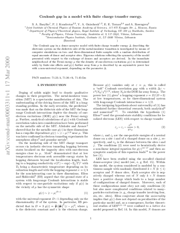 (PDF) Coulomb gap in a model with finite charge-transfer energy