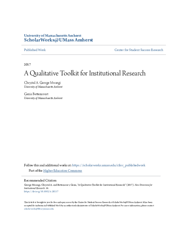 (PDF) A Qualitative Toolkit for Institutional Research