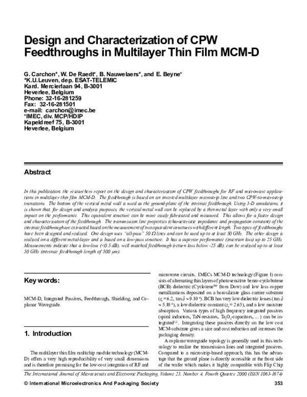 (PDF) Design and characterization of CPW feedthroughs in multi-layer ...
