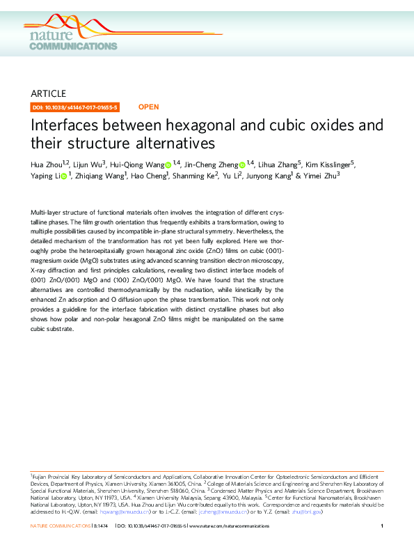 (PDF) Interfaces between hexagonal and cubic oxides and their structure ...