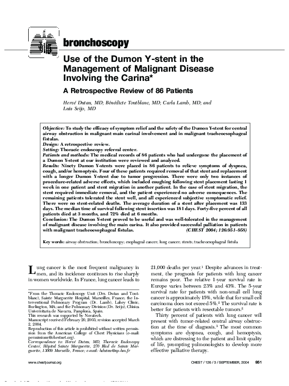 (PDF) Use of the Dumon Y-stent in the Management of Malignant Disease ...