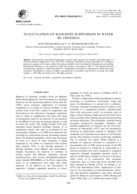 (PDF) Flocculation of kaolinite suspensions in water by chitosan