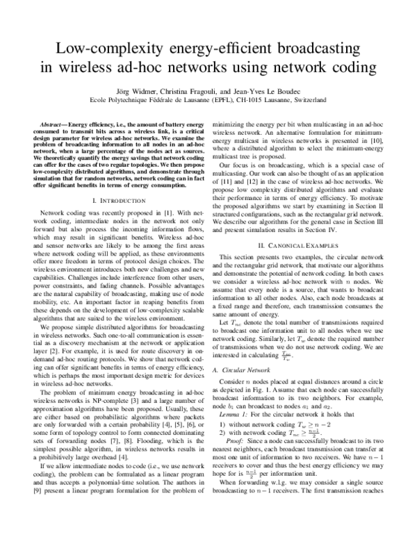 (PDF) Low-complexity energy-efficient broadcasting in wireless ad-hoc networks using network coding