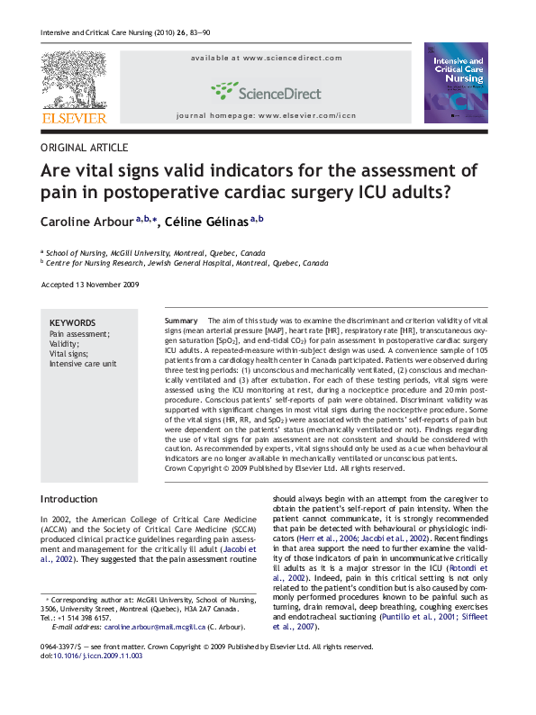 (PDF) Are vital signs valid indicators for the assessment of pain in ...