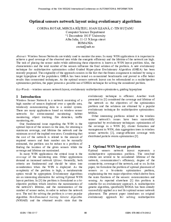(PDF) Optimal sensors network layout using evolutionary algorithms