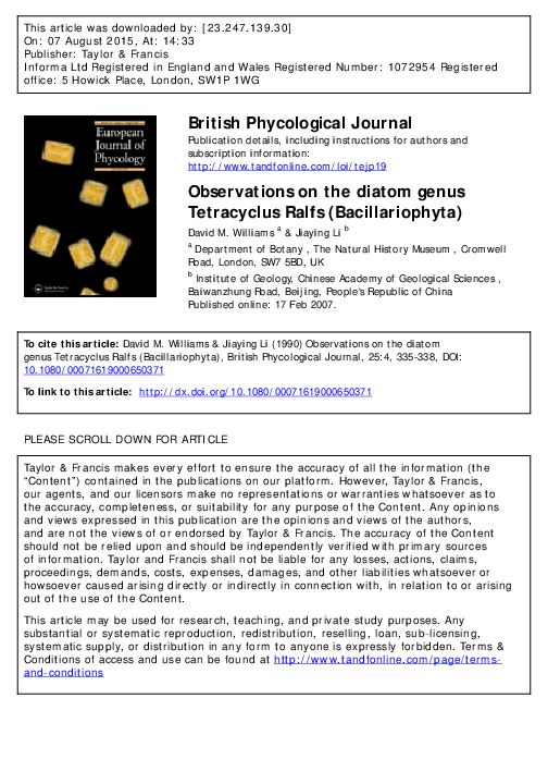(PDF) Observations on the diatom genus Tetracyclus Ralfs ...