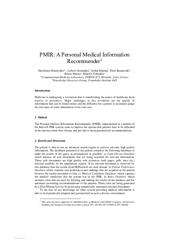 (PDF) PMIR: A Personal Medical Information Recommender