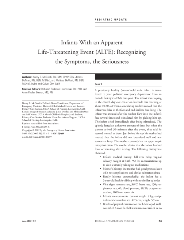 (PDF) Infants with an apparent life-threatening event (ALTE ...
