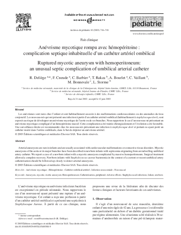 (PDF) Anévrisme mycotique rompu avec hémopéritoine : complication ...