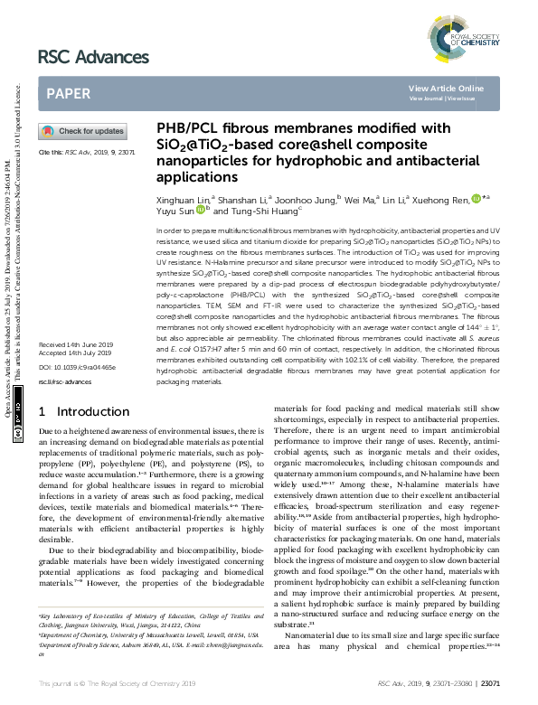 (PDF) PHB/PCL fibrous membranes modified with SiO2@TiO2-based core@shell composite nanoparticles ...