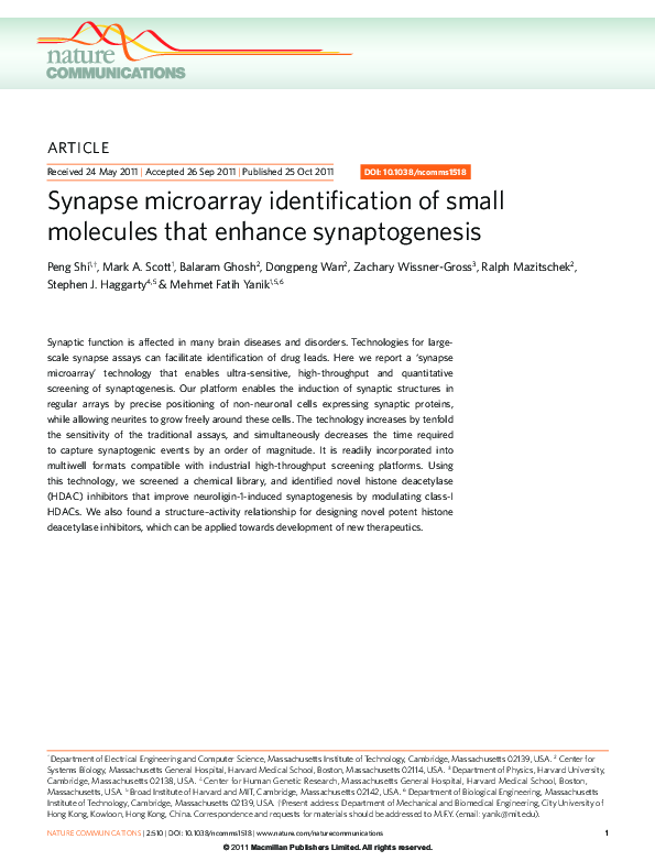 (PDF) Synapse microarray identification of small molecules that enhance synaptogenesis