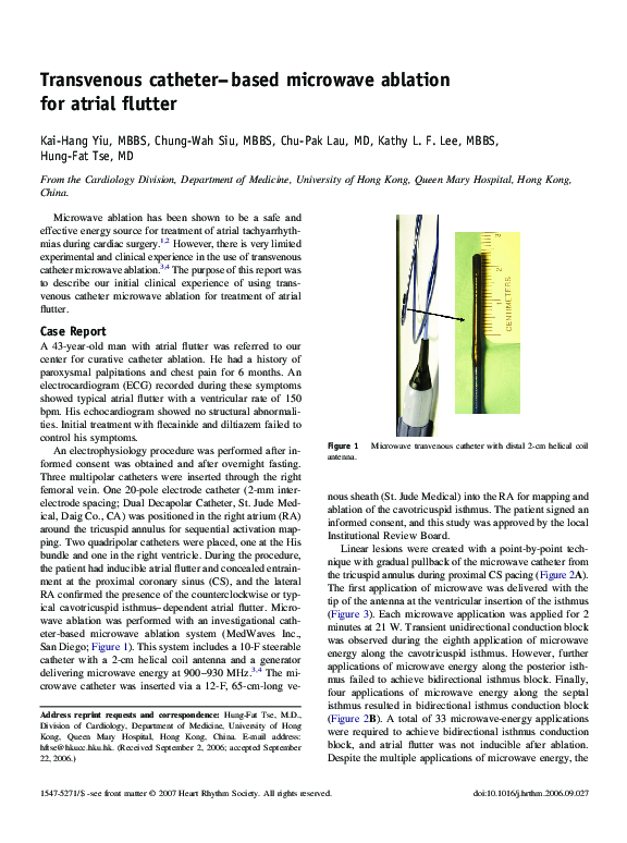 (PDF) Transvenous catheter–based microwave ablation for atrial flutter