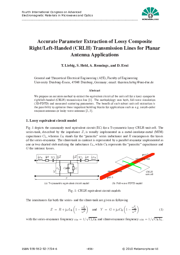 (PDF) Accurate parameter extraction of lossy composite right/left-handed (CRLH) transmission ...