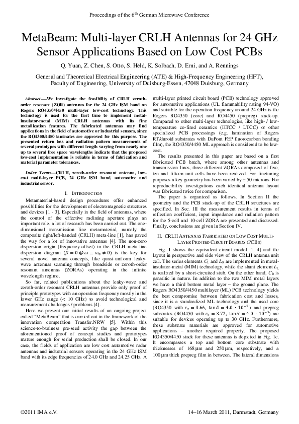 (PDF) MetaBeam: Multi-layer CRLH antennas for 24 GHz sensor applications based on low cost PCBs