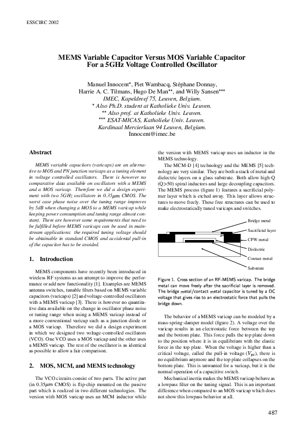 Pdf Mems Variable Capacitor Versus Mos Variable Capacitor For A 5ghz Voltage Controlled Oscillator