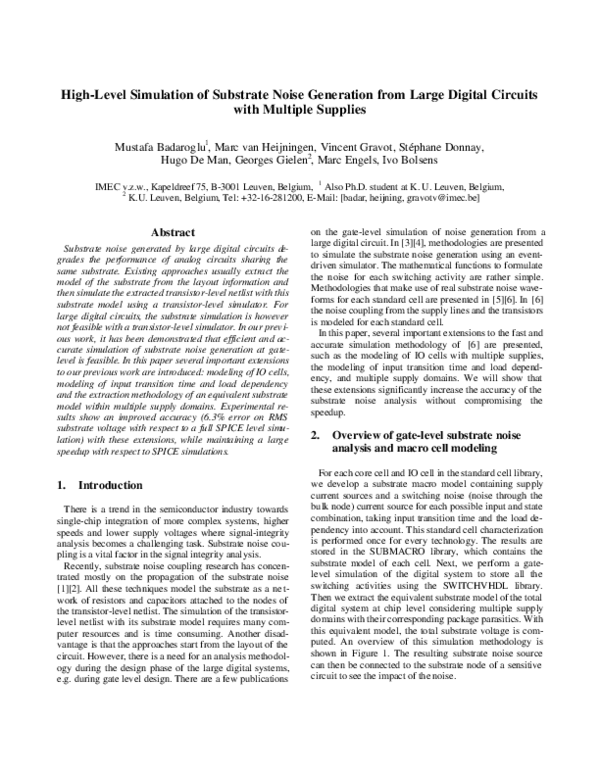 Pdf High Level Simulation Of Substrate Noise Generation From Large