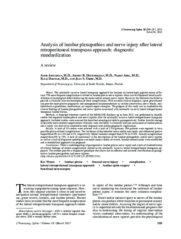 (PDF) Analysis of lumbar plexopathies and nerve injury after lateral ...