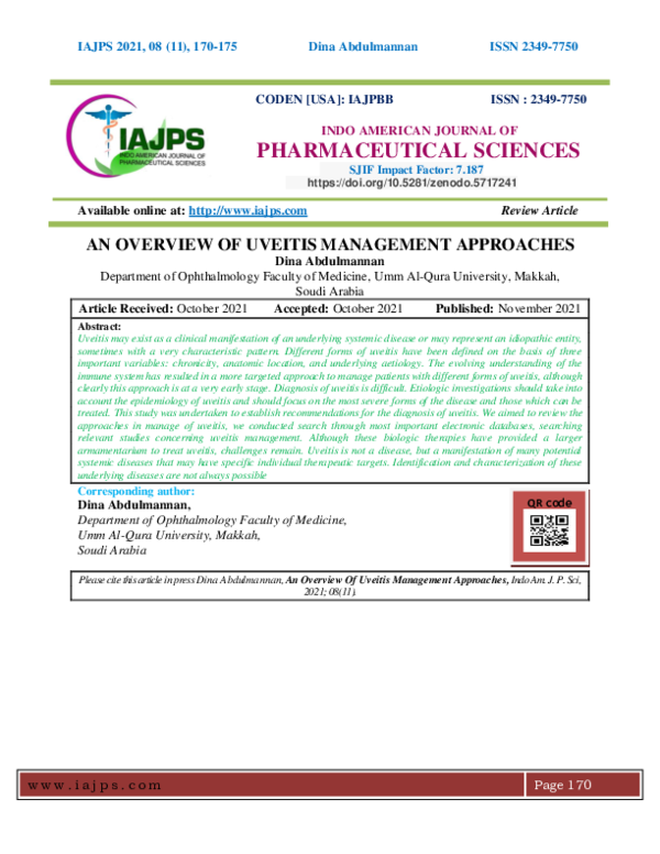 (PDF) AN OVERVIEW OF UVEITIS MANAGEMENT APPROACHES