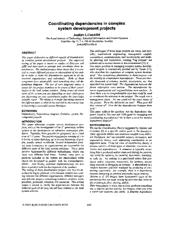 (PDF) Coordinating dependencies in complex system development projects