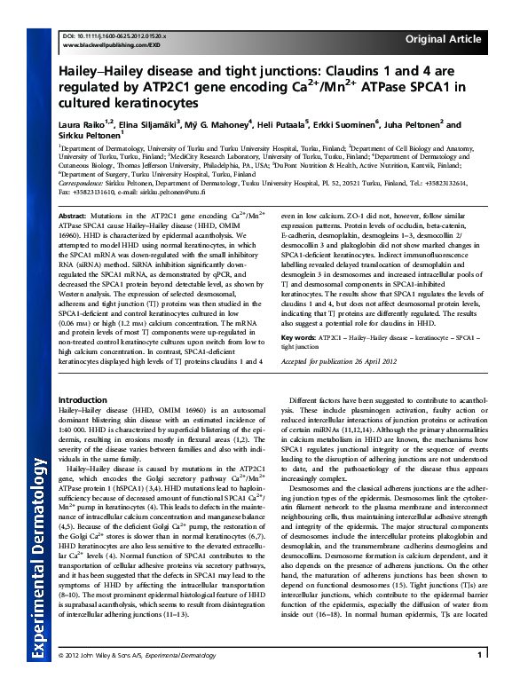 (PDF) Hailey-Hailey disease and tight junctions: Claudins 1 and 4 are ...