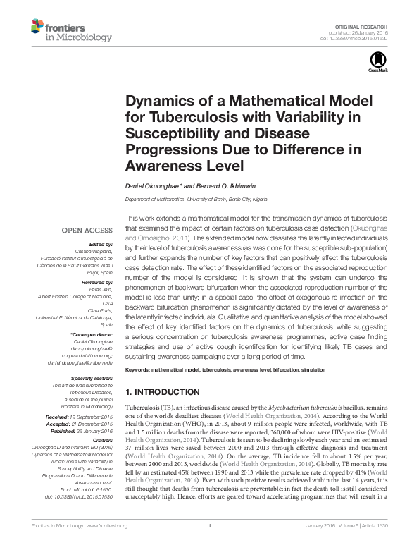 (PDF) Dynamics of a Mathematical Model for Tuberculosis with ...