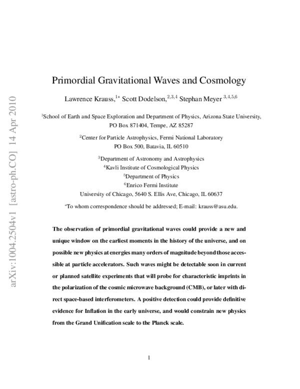 (PDF) Primordial gravitational waves and cosmology