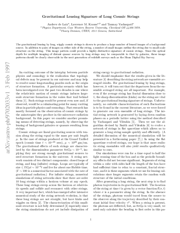 (PDF) Gravitational lensing signature of long cosmic strings