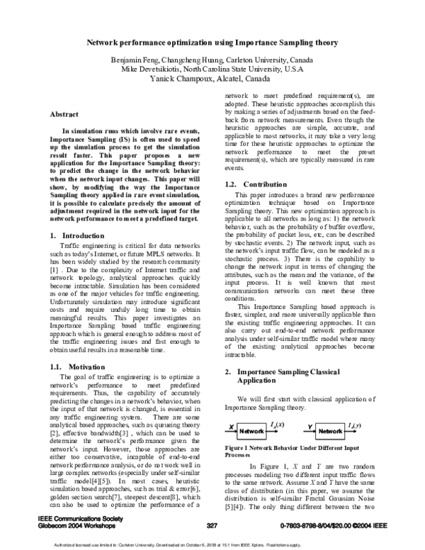 Pdf Network Performance Optimization Using Importance Sampling Theory