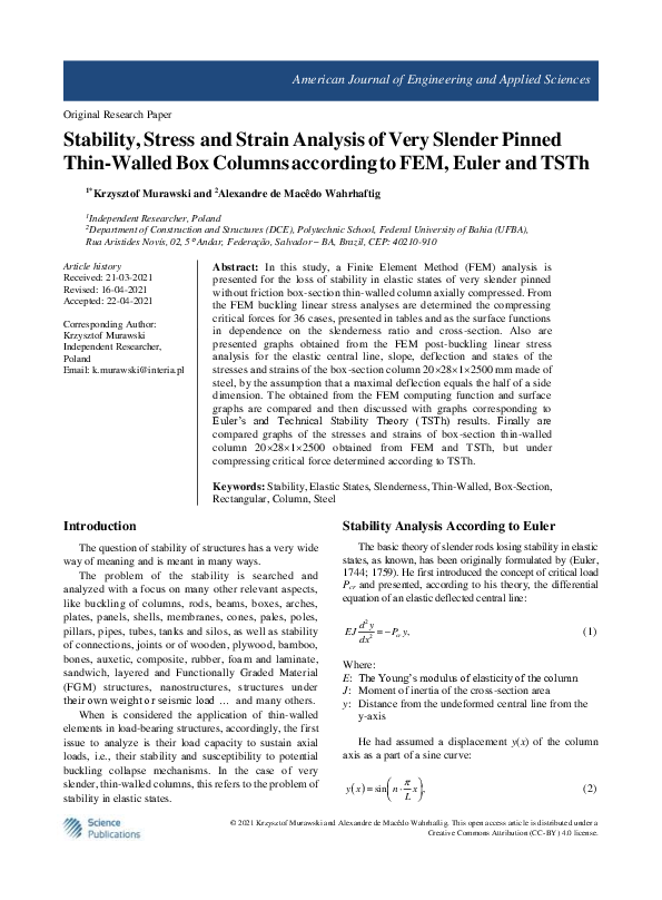 (PDF) FEM Analysis of Stability in Thin-Walled Box Columns
