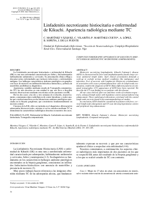 (PDF) Linfadenitis necrotizante histiocitaria o enfermedad de Kikuchi ...