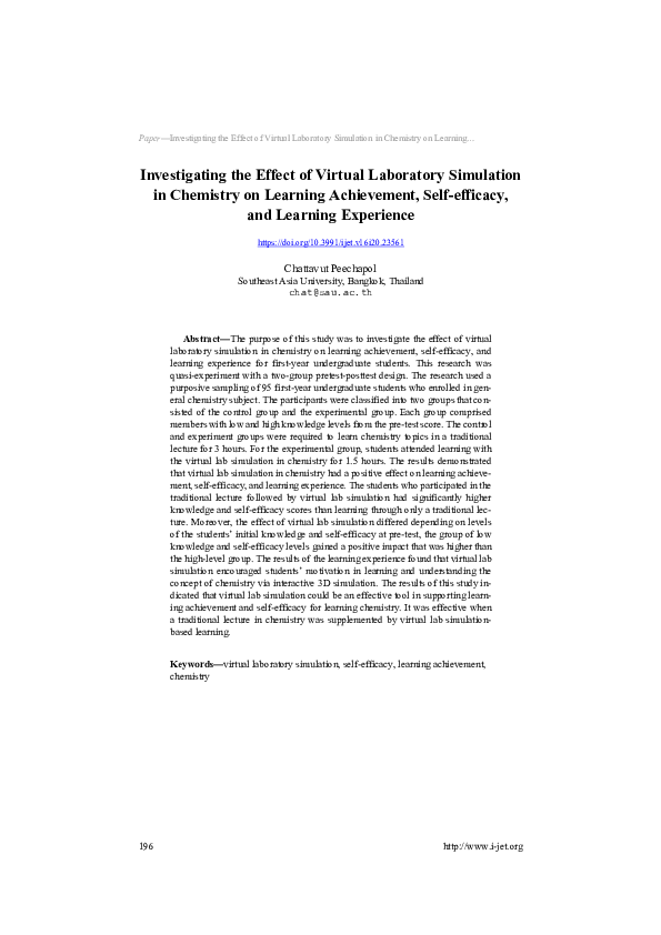 (PDF) Investigating the Effect of Virtual Laboratory Simulation in Chemistry on Learning ...