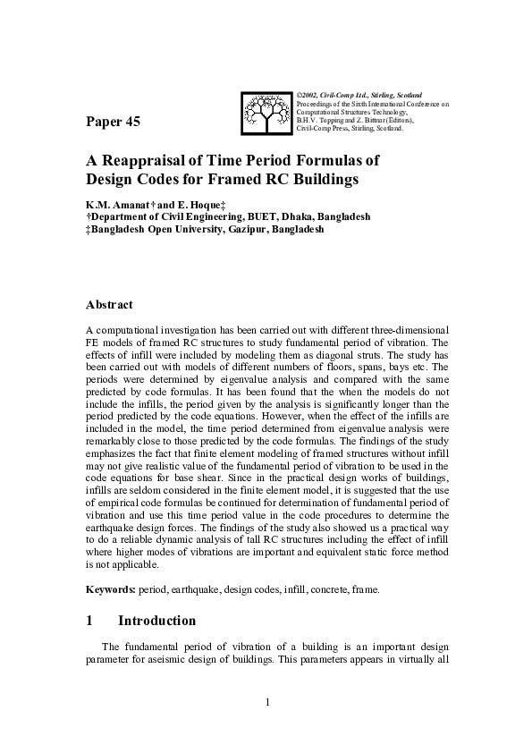 (PDF) A Reappraisal of Time Period Formulas of Design Codes for Framed ...