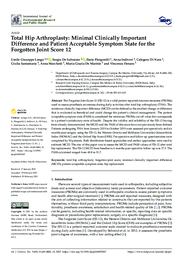 (PDF) Total Hip Arthroplasty: Minimal Clinically Important Difference ...