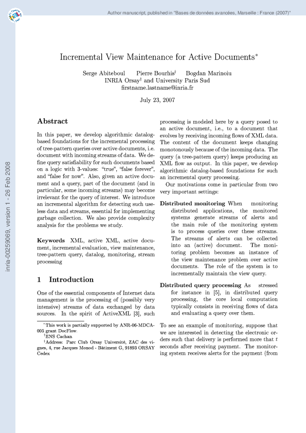 (PDF) Incremental View Maintenance for Active Documents
