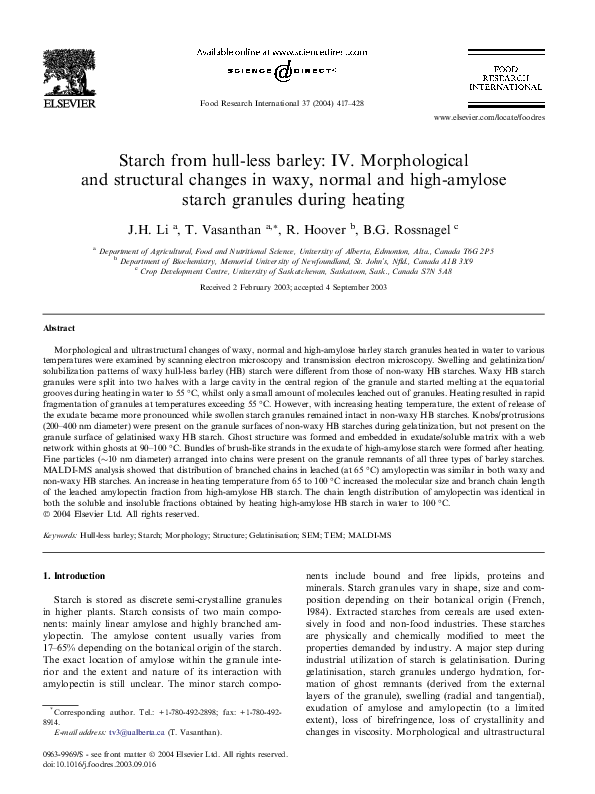 (PDF) Starch from hull-less barley: IV. Morphological and structural ...