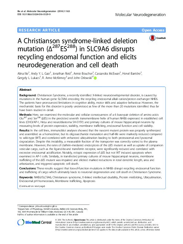 (PDF) A Christianson syndrome-linked deletion mutation (∆(287)ES(288 ...