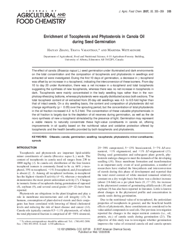 (PDF) Enrichment of Tocopherols and Phytosterols in Canola Oil during Seed Germination | Thava ...