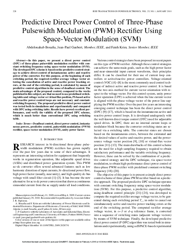 Pdf Predictive Direct Power Control Of Three Phase Pulsewidth Modulation Pwm Rectifier Using