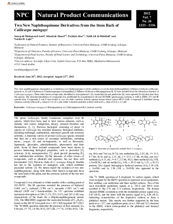 (PDF) Two new naphthoquinone derivatives from the stem bark of ...